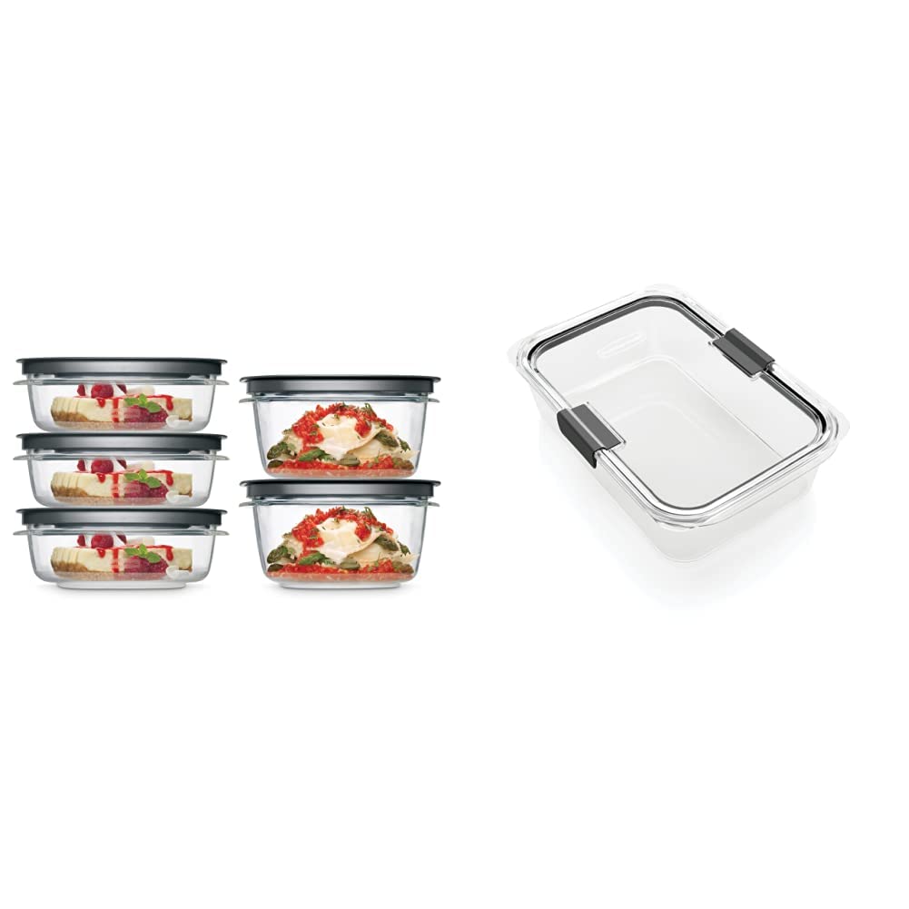 Rubbermaid Meal Prep Premier Food Storage Container, Grey, 10 Piece Set & Brilliance Food Storage Container, Large, 9.6 Cup, Clear 1991158