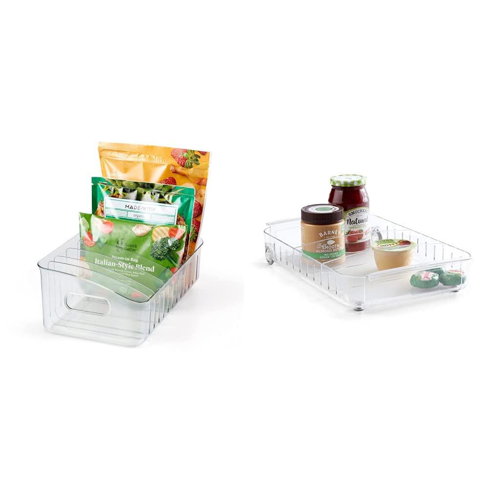 YouCopia FreezeUp Freezer Bin 15", Fridge Organizer with Storage, BPA-Free Food-Safe Container & RollOut Fridge Caddy, 9" Wide, Clear