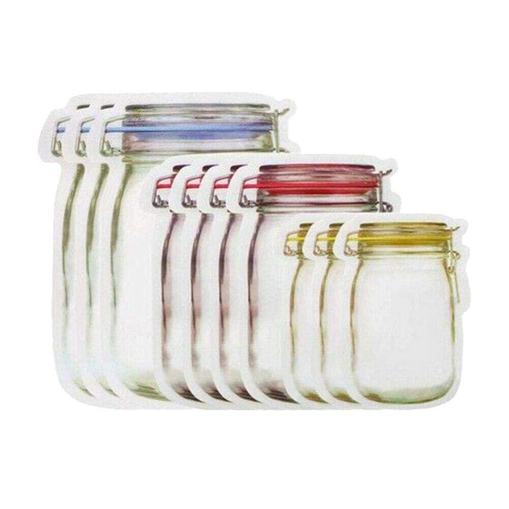 Mason Jar Bottles Bags, Reusable Food Saver Storage Bags Snacks Zipper Sealed Bags Fresh Bags (10PCS)