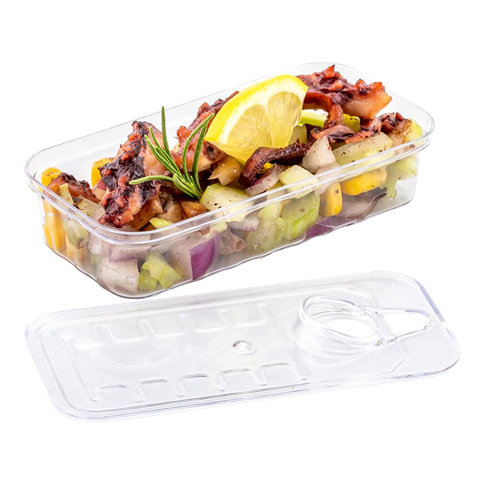 Restaurantware 2 oz Rectangle Clear Plastic Tin Can - with Lid - 4" x 2" x 1" - 20 count box