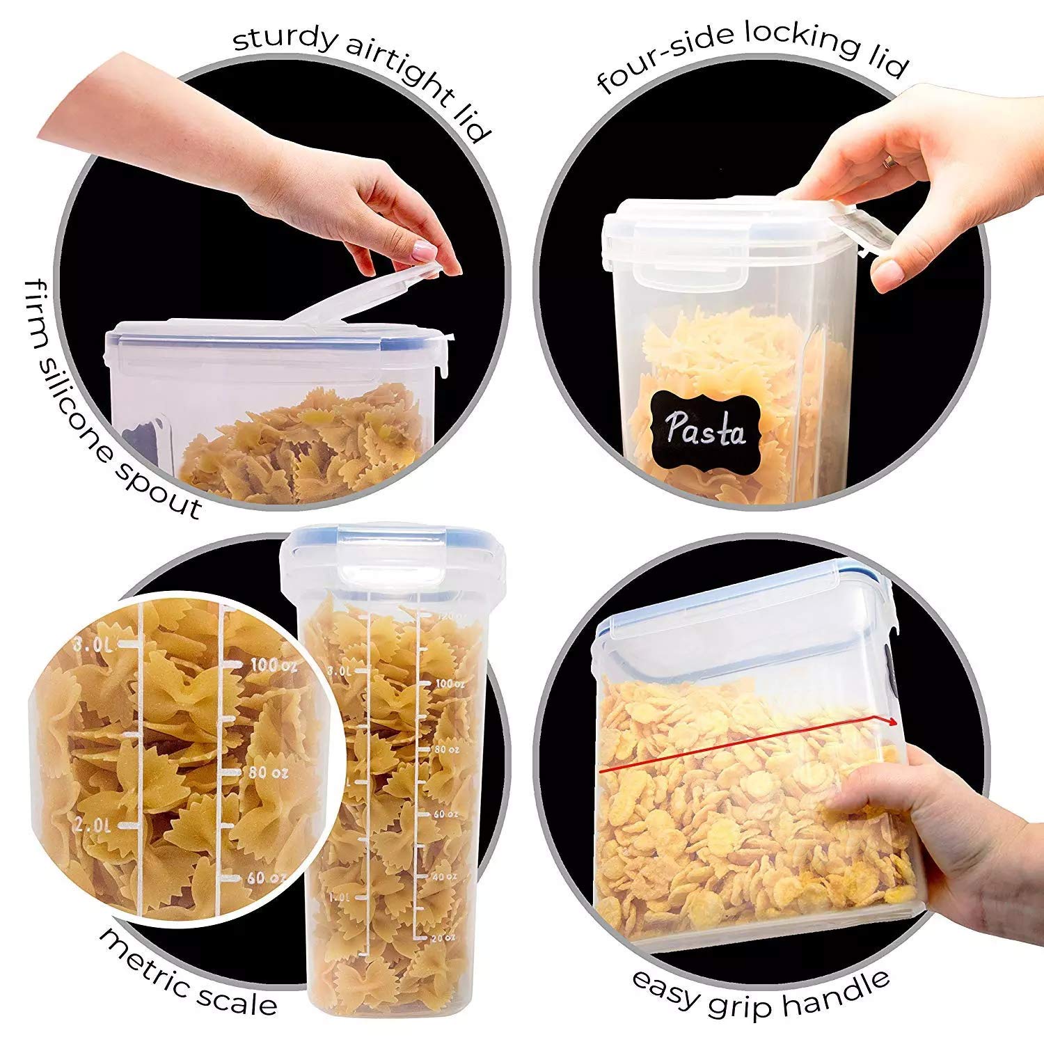 Cereal containers for Storage 2 x 4 Litre Dishwasher Safe Storage for Cereals, Pasta, Rice, Dry Foods, pet Food, Coffee, Flour | Easy Grip Handle | Easy Open Pour lid | Removable lid (Blue&Pink)