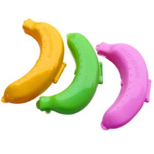 travel cute banana protector storage box container, 3 pack outdoor lunch fruit banana protector box holder banana saver case (yellow, green, pink)