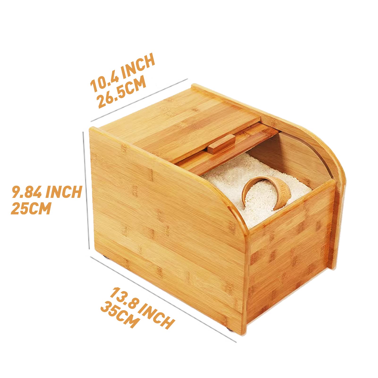 Wooden Rice Container Storage Rice Dispenser Rice Storage Containers with Sliding Lid and Measuring Cup ,Large Wooden Cereal Dispenser Bamboo Rice Dispenser for Dry Food in Home and Kitchen (Capacity: