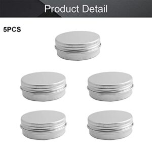 Othmro 5Pcs 1oz Metal Round Tins Aluminum Tin Cans Jar Refillable Containers 30ml Tin Cans Tin Bottles Containers with Screw Lid for Salve Spices Lip Balm Tea Candies Silver 52×20mm