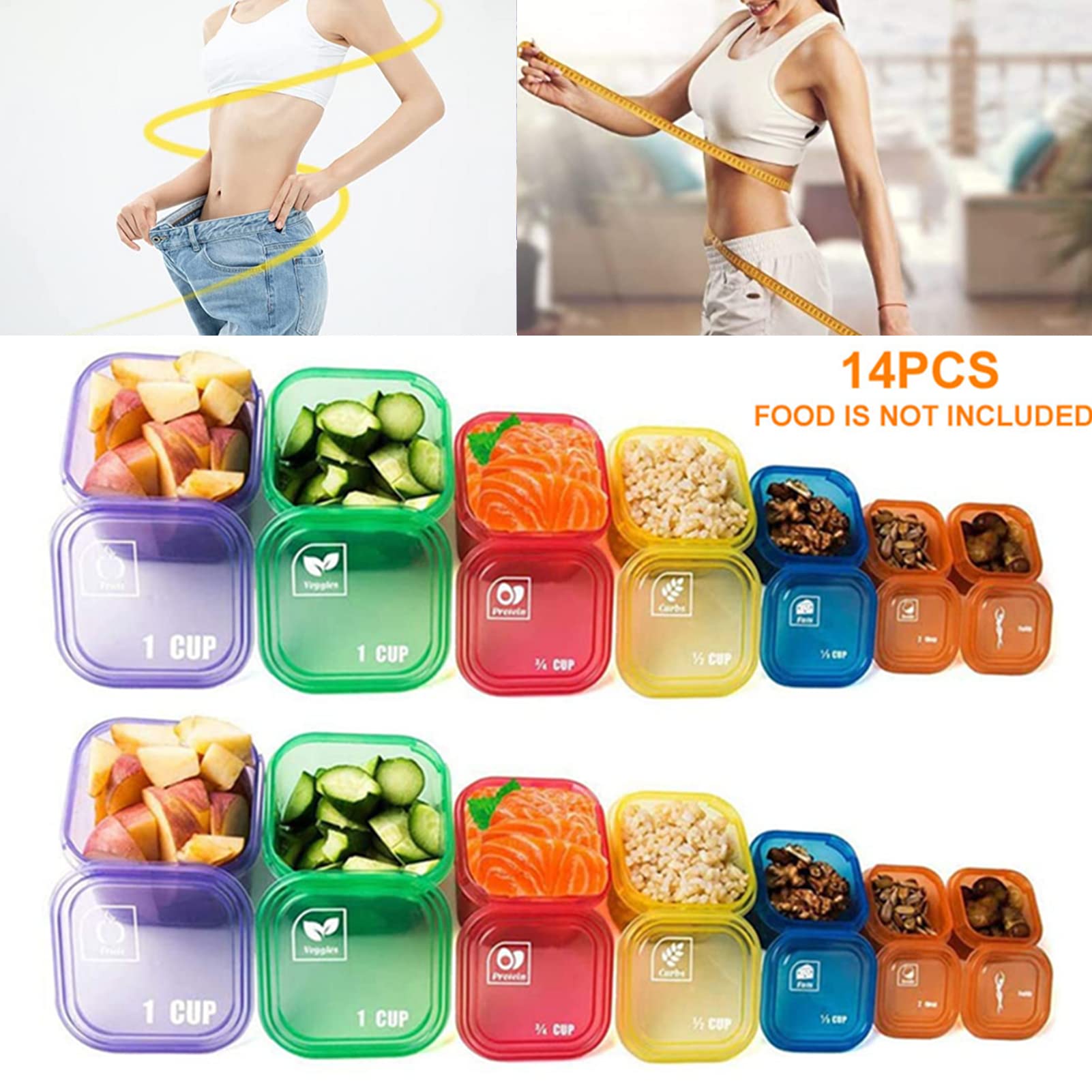 Portion Control Container Kit for Weight Loss- 14 Pcs Multi Color And Labeled Food Plan Containers- 21 Day Meal Prep Containers for Diet Plans And Weight Loss