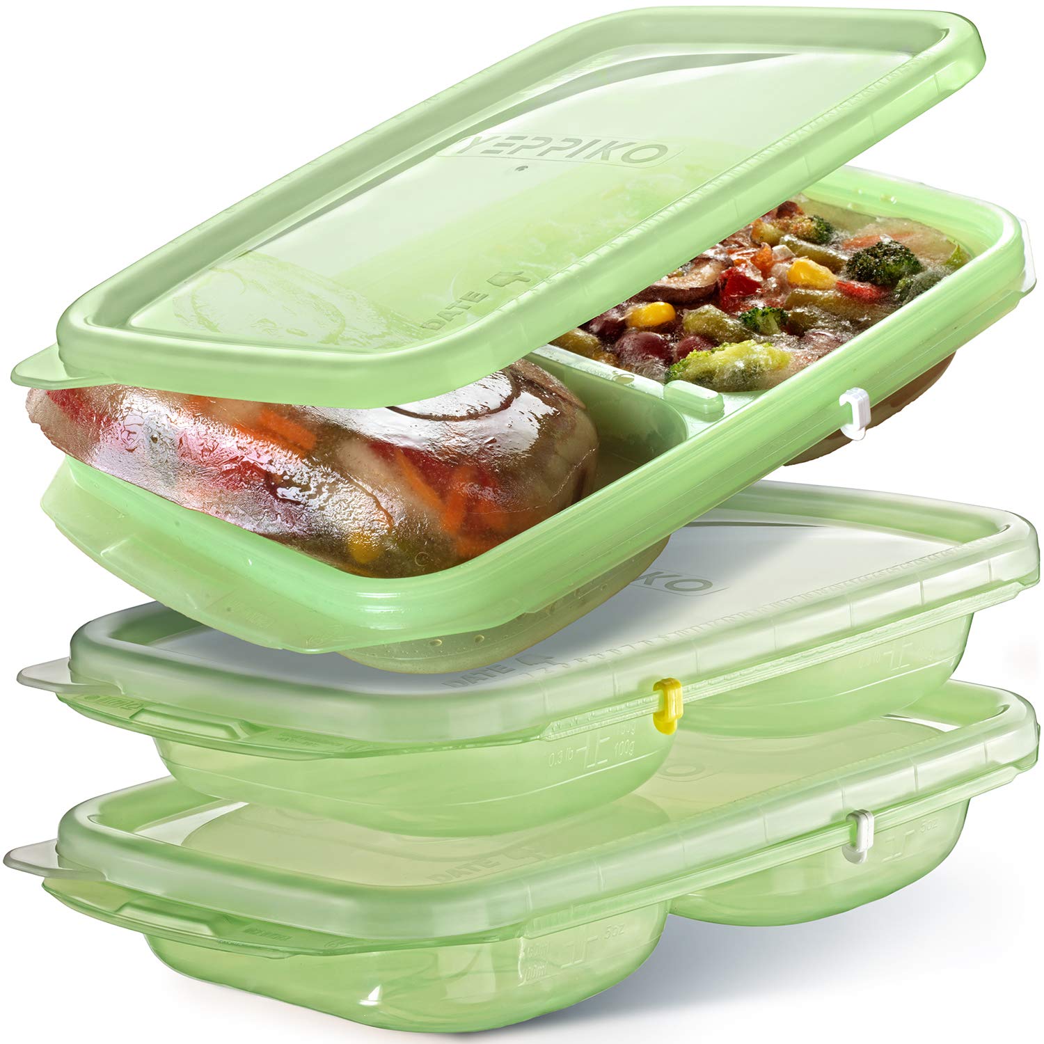 Freezer Food Trays Cubes - Stock Storage Freeze Cup Cubes with Leakproof Lids 6 piece (3 Trays + 3 Lids) - Freezer Portion Containers - Soup Meal Ice Cube Portion Trays with Cube Lids