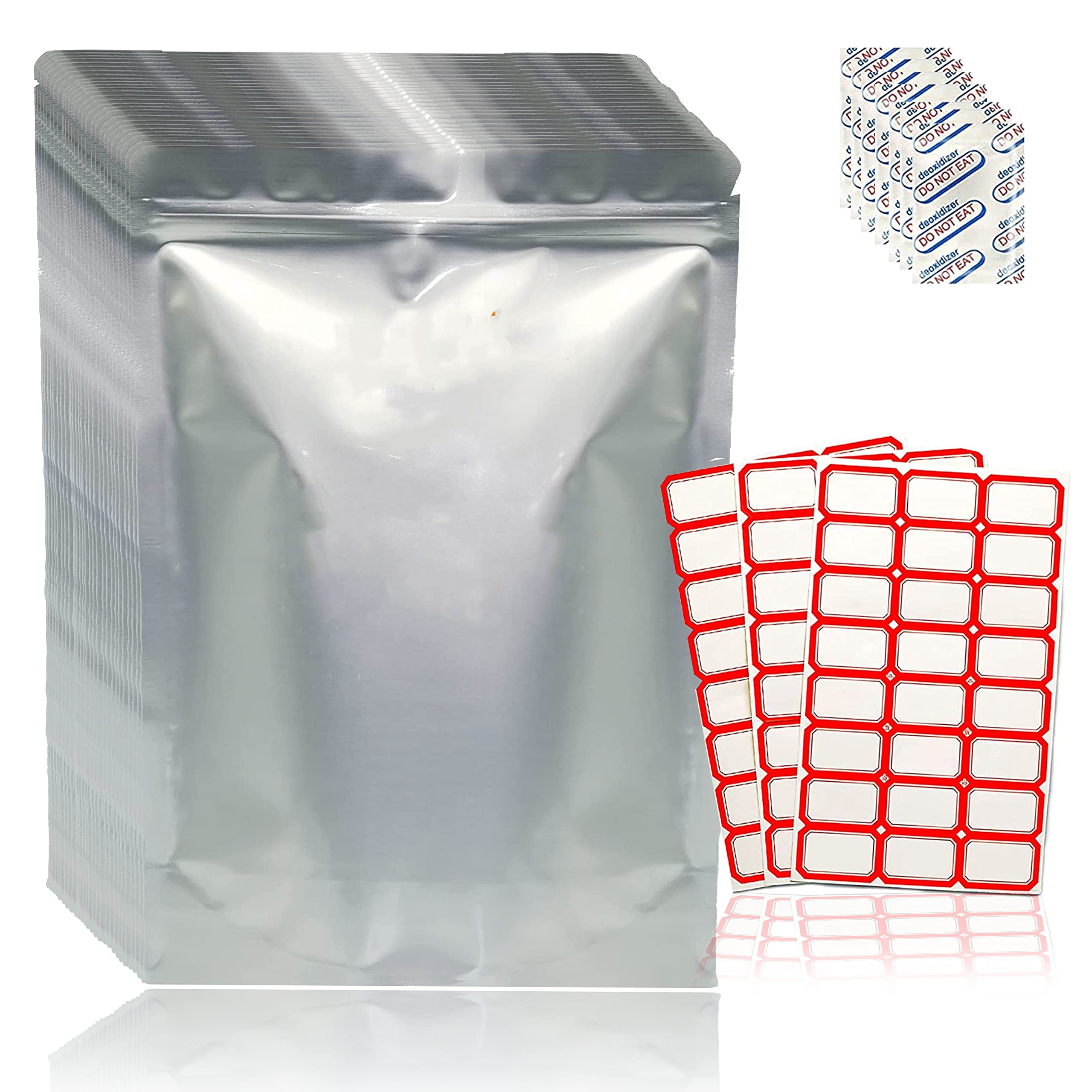 Food Storage Bags – 25 Count 1-Gallon 13mil Aluminum Foil Packaging Mylar Bags – Heat Sealable Bags for Packaging Food, Candy, Sugar, Snacks and Herbs – Smell Proof Stand Up Sealed Bags