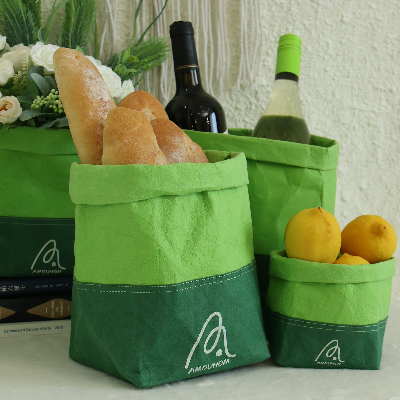 Amouhom Reusable Storage Bag, Eco-Friendly Kraft Washable Grocery Bag, Organizer for Food, Fruits, Flower Pot, Toys (5.9 * 3.9 * 3.9in)