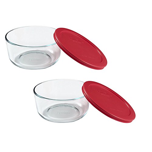 na Pyrex Storage Round Dish with Red Plastic Cover (Pack of 2)