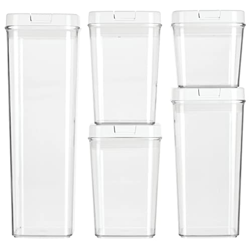 mDesign Airtight Food Storage Container Combo Pack with Lid for Kitchen, Pantry, or Cabinet - Cereal, Snacks, Pasta, Candy, Rice, Beans, Baking - BPA Free, Set of 5 - Clear