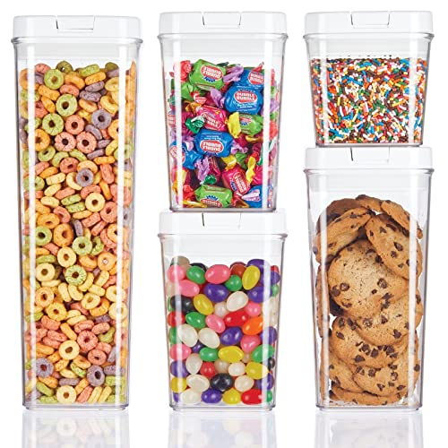 mDesign Airtight Food Storage Container Combo Pack with Lid for Kitchen, Pantry, or Cabinet - Cereal, Snacks, Pasta, Candy, Rice, Beans, Baking - BPA Free, Set of 5 - Clear