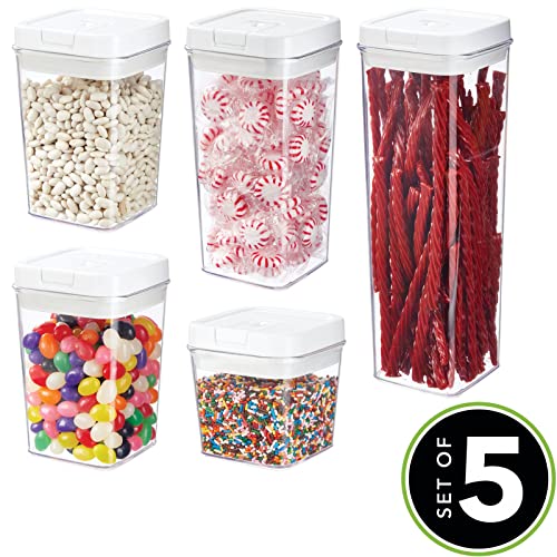 mDesign Airtight Food Storage Container Combo Pack with Lid for Kitchen, Pantry, or Cabinet - Cereal, Snacks, Pasta, Candy, Rice, Beans, Baking - BPA Free, Set of 5 - Clear