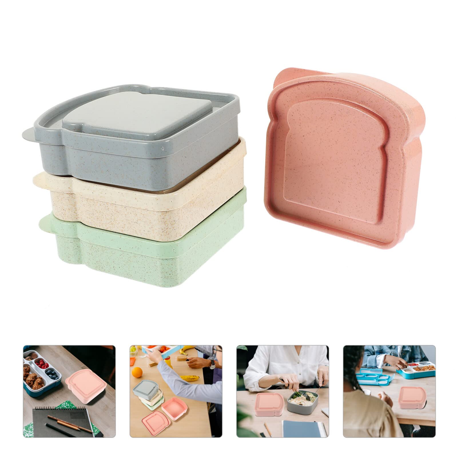 4pcs Sandwich Containers Food Storage Sandwich Box Toast Shape Sandwich Box Bread Keeper Holder Lunch Box Home Kitchen