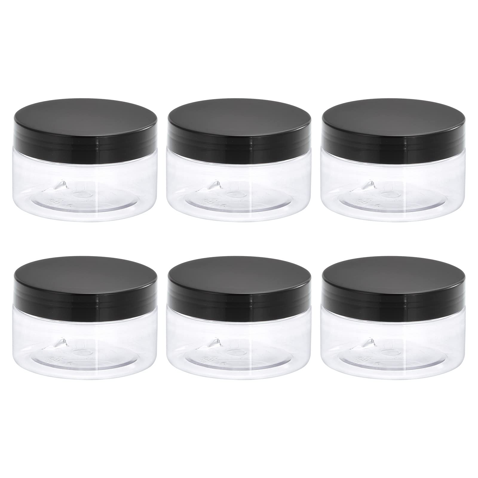 uxcell Round Plastic Jars with Black Screw Top Lid, 7oz/ 200ml Wide-mouth Clear Empty Containers for Storage, Organizing, 6Pcs