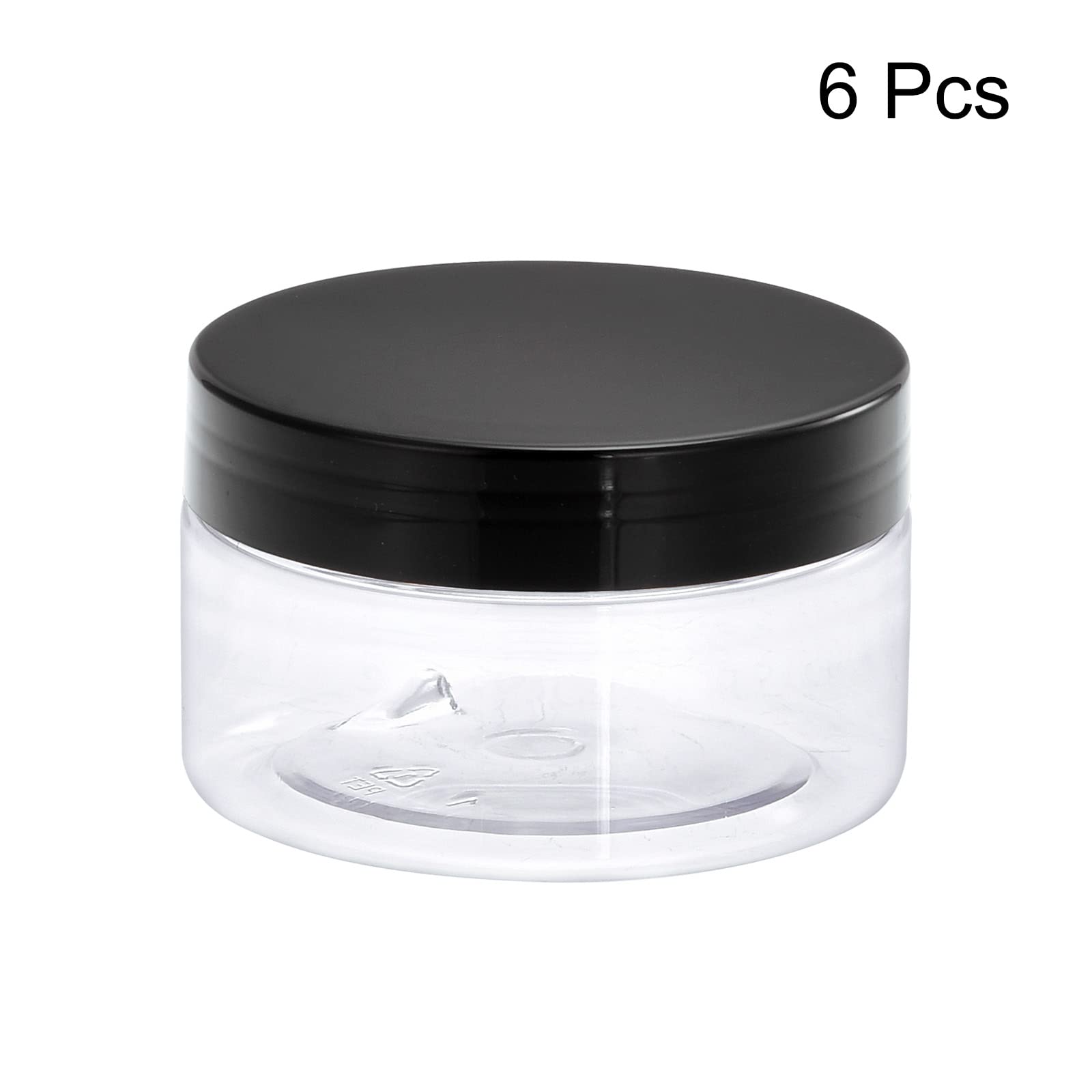 uxcell Round Plastic Jars with Black Screw Top Lid, 7oz/ 200ml Wide-mouth Clear Empty Containers for Storage, Organizing, 6Pcs