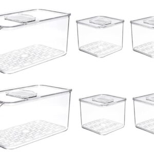 SANNO Produce Saver Containers for Refrigerator, set of 6, Vegetable Refrigerator Organizer Food Bins