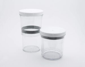 botto the adjustable airtight container 2-pack | push down to remove air and adjust contents between 16 oz & 32 oz (clear)