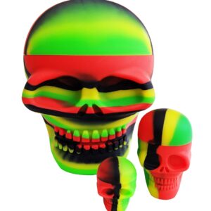 HerbHuggers Silicone Skull Containers 3-Piece Set Black Rasta