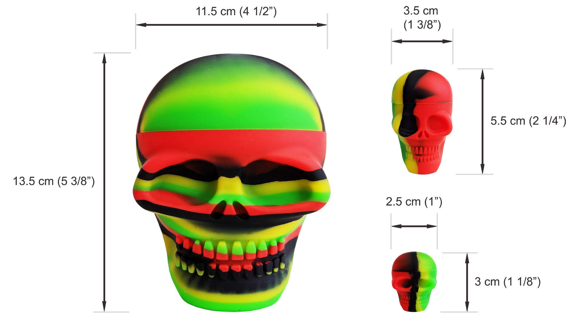 HerbHuggers Silicone Skull Containers 3-Piece Set Black Rasta