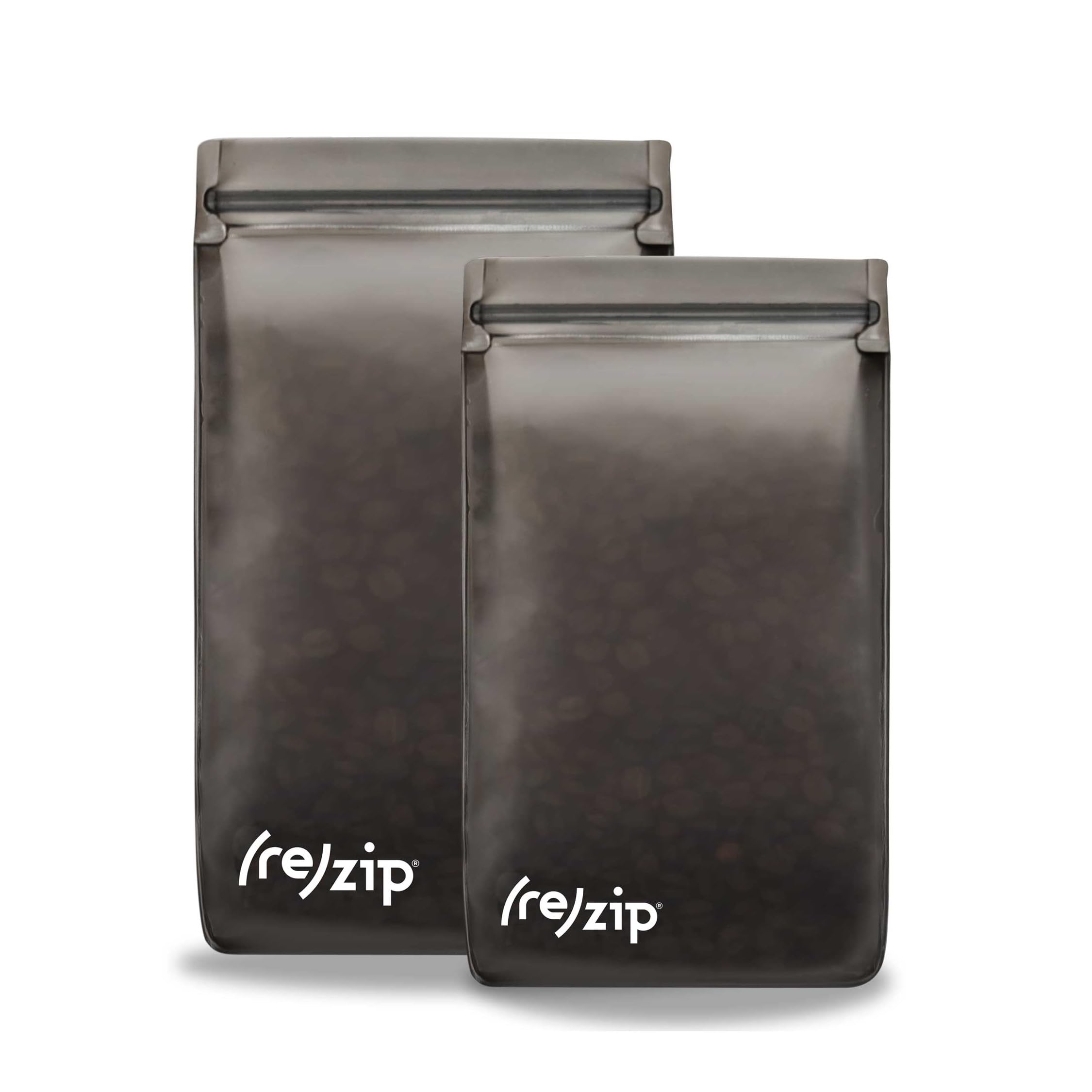 rezip 2-Piece Reusable Airtight Coffee Tea Storage Bag Set | | BPA-Free, Food Grade, Leakproof, Freezer and Dishwasher Safe | (1) 6-Cup / 48-Ounce, (1) 8-Cup / 64-Ounce | Grey