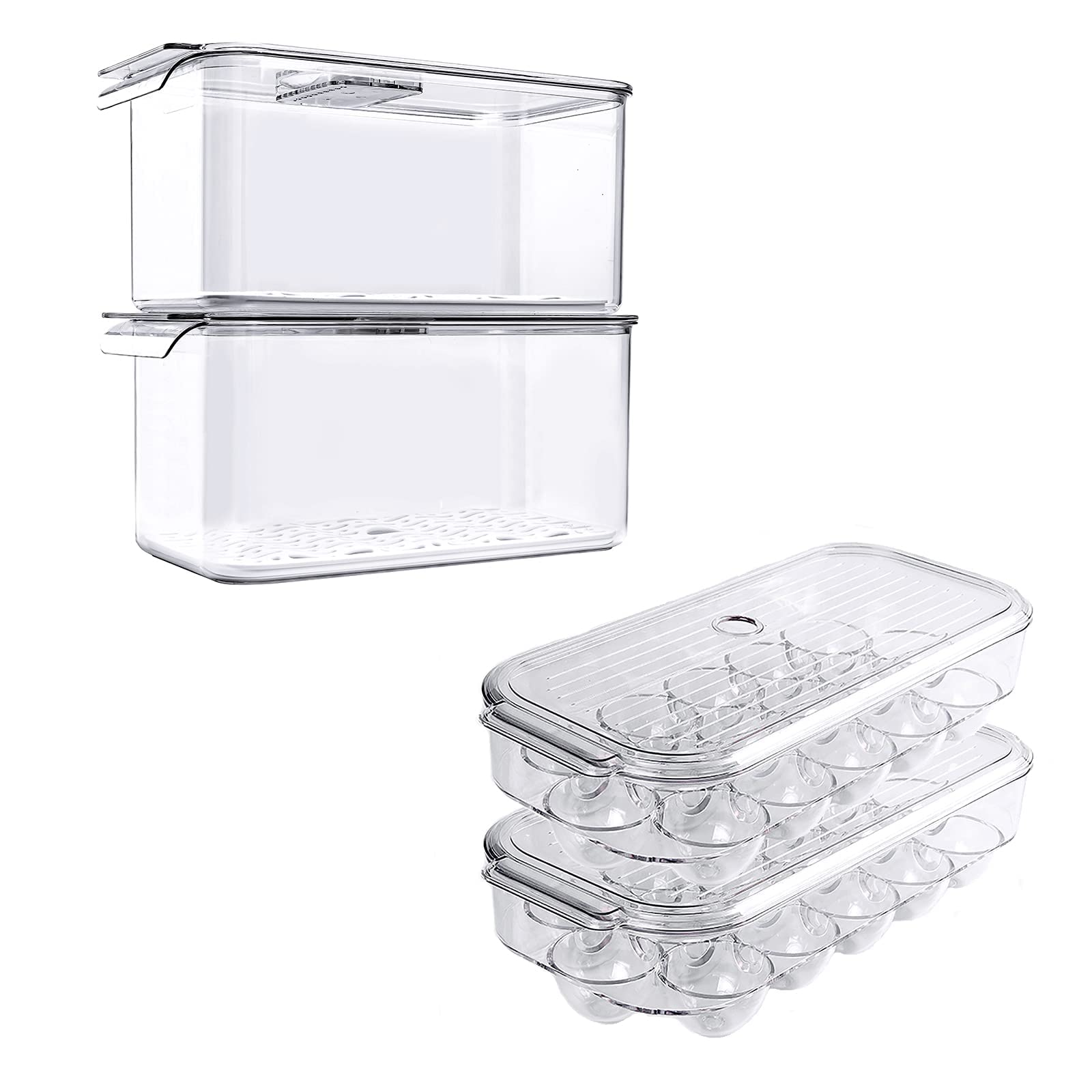 SANNO SANNO Produce Saver Refrigerator Organizer Bins with Lids Refrigerator Egg Holder Tray Stackable Covered Egg Tray Holder