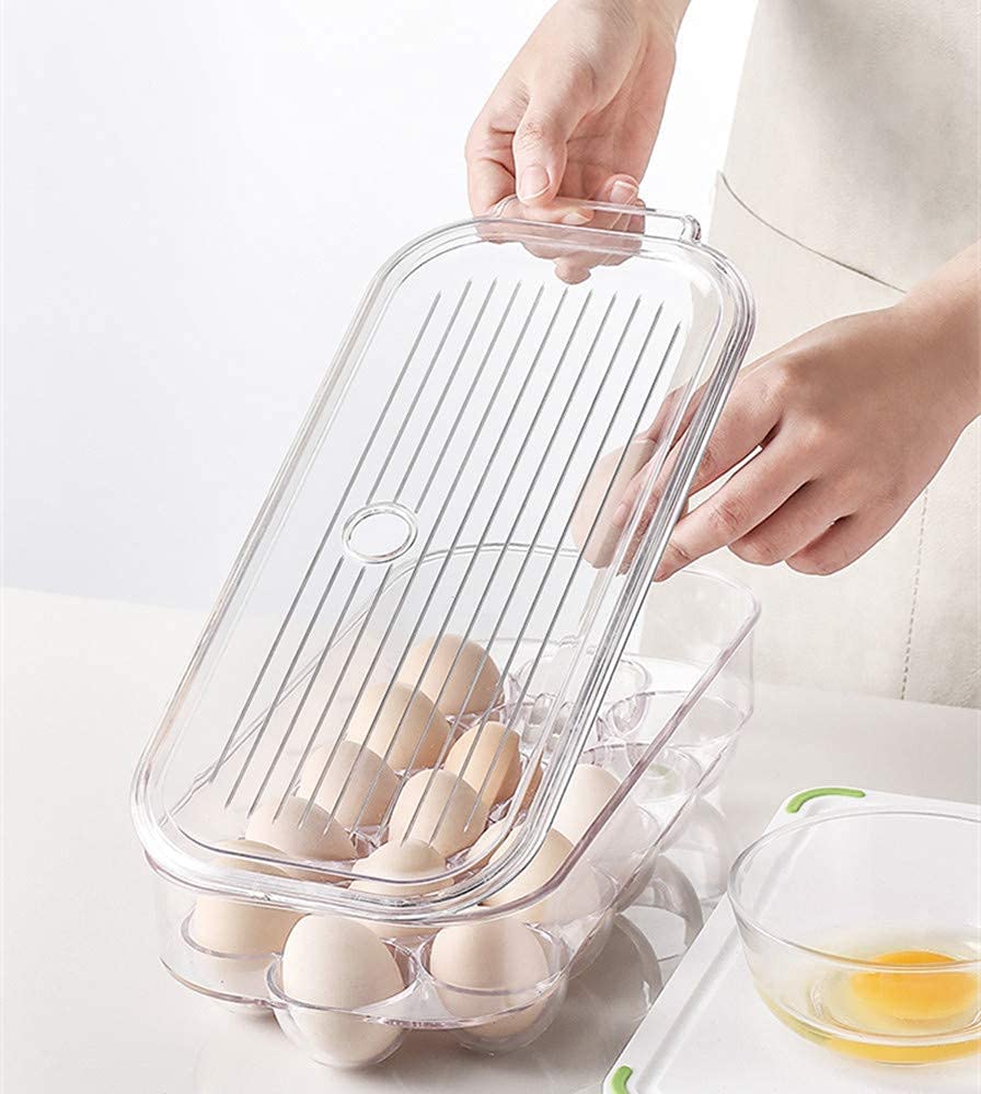 SANNO SANNO Produce Saver Refrigerator Organizer Bins with Lids Refrigerator Egg Holder Tray Stackable Covered Egg Tray Holder