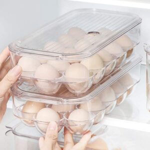 SANNO SANNO Produce Saver Refrigerator Organizer Bins with Lids Refrigerator Egg Holder Tray Stackable Covered Egg Tray Holder