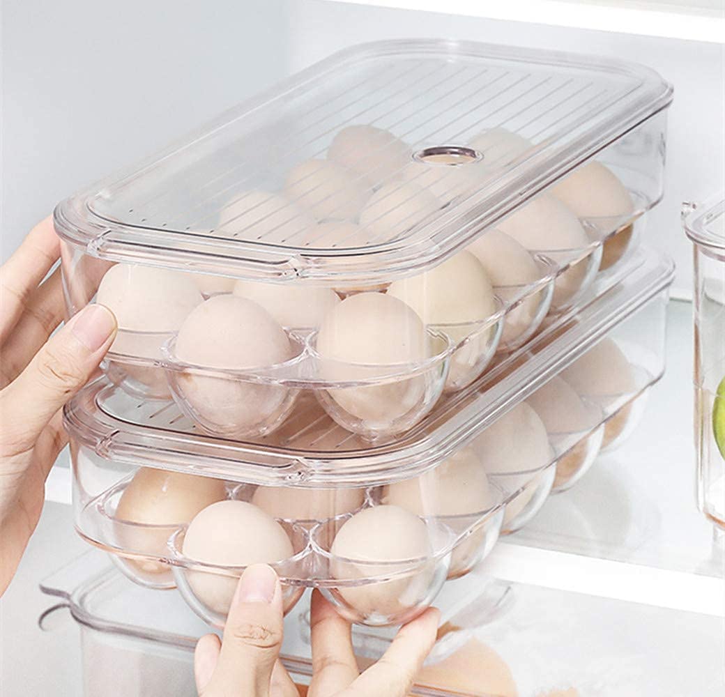 SANNO SANNO Produce Saver Refrigerator Organizer Bins with Lids Refrigerator Egg Holder Tray Stackable Covered Egg Tray Holder