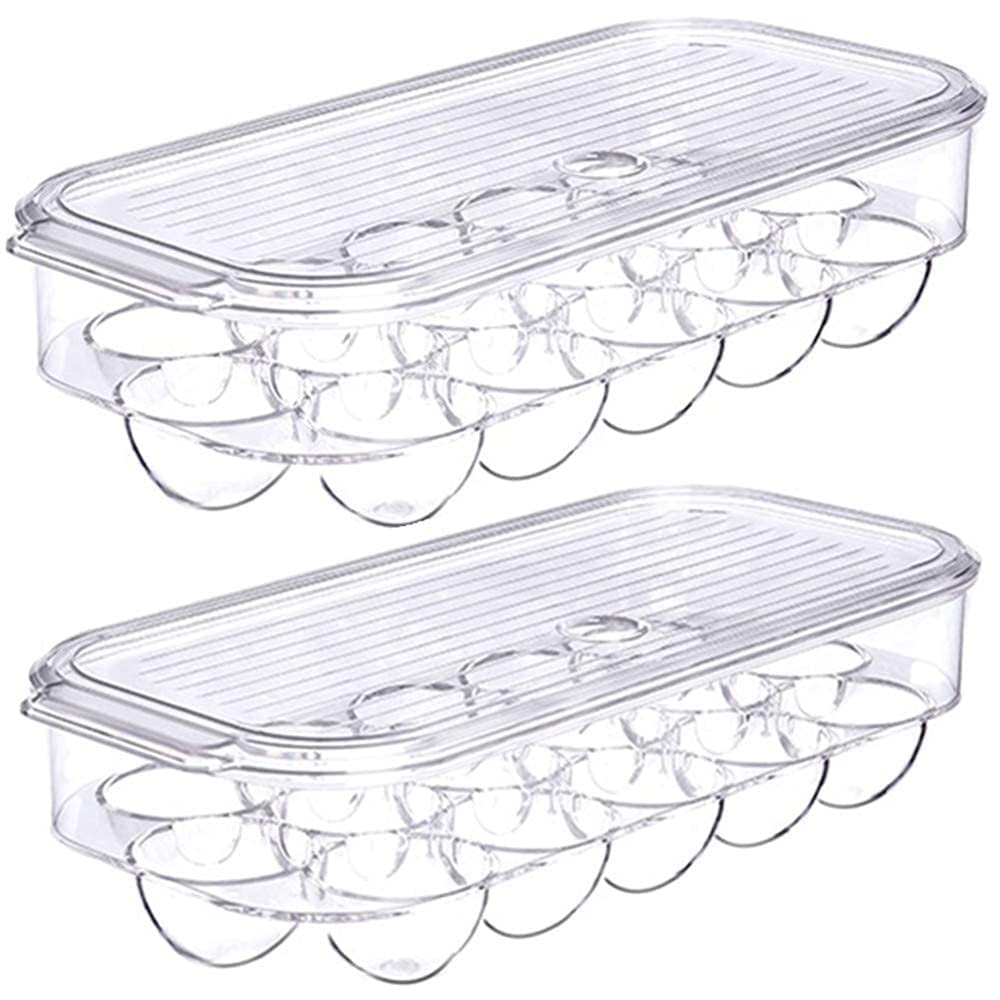 SANNO SANNO Produce Saver Refrigerator Organizer Bins with Lids Refrigerator Egg Holder Tray Stackable Covered Egg Tray Holder