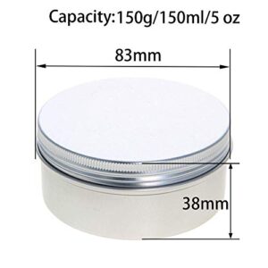 Othmro 5pcs 5.1oz Metal Round Tins Aluminum Tin Cans Containers with Screw Lid, 83 * 38mm(DxH) Silver tin cans for Salve, Spices, Lip Balm, Tea or Candies 150ml