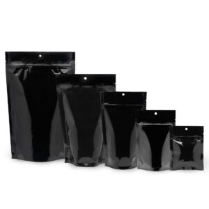 100 pack glossy black mylar nylon 4 mil 2" × 3" stand up food pouch zip lock smell proof bags