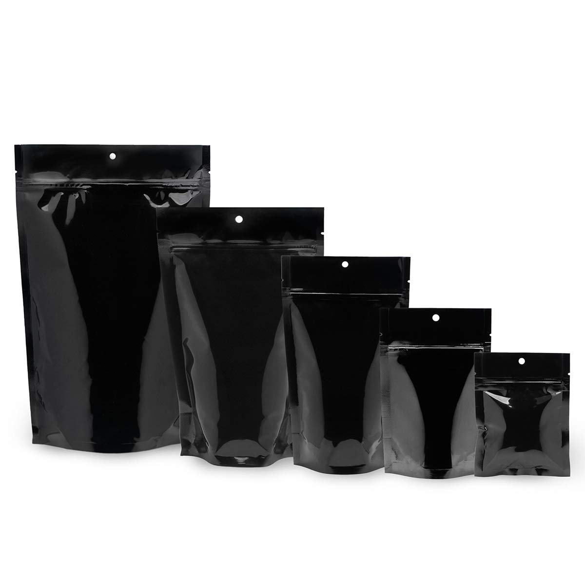 100 Pack Glossy Black Mylar Nylon 4 Mil 2" × 3" Stand Up Food Pouch Zip Lock Smell Proof Bags