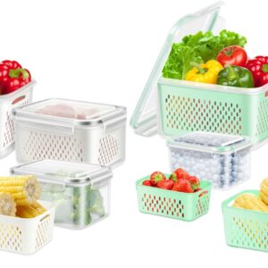 ODOMU 8 Pack Fruit Storage Berry Produce Saver Lettuce Keeper Vegetable Container for Fridge with Colander