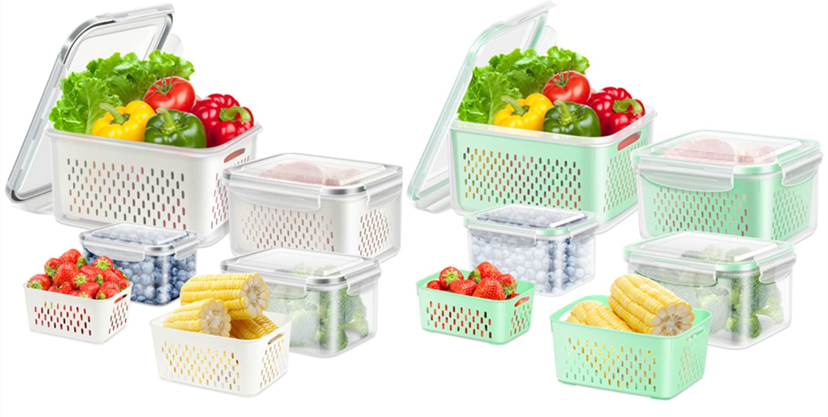 ODOMU 8 Pack Fruit Storage Berry Produce Saver Lettuce Keeper Vegetable Container for Fridge with Colander