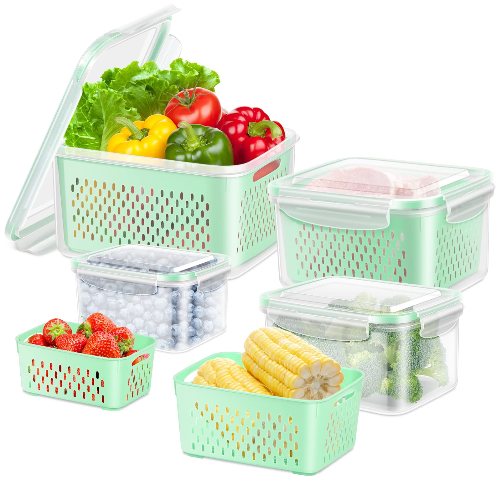 ODOMU 8 Pack Fruit Storage Berry Produce Saver Lettuce Keeper Vegetable Container for Fridge with Colander