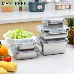 UPTRUST Stainless Steel Food Storage Containers, Airtight Lids, Set of 5 Containers, BPA Free, Dishwasher & Freezer Safe, Meal Prep Lunch Box, Leak Proof Stackable Light and Easy Storage