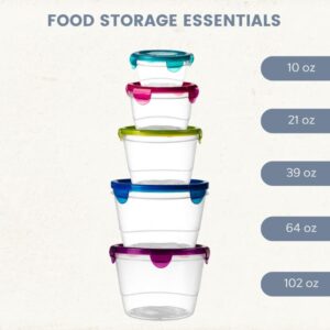 Imperial Home 10 Pc Food Storage Set, Plastic Containers for Food, Airtight Lock Lids, Reusable, Microwave, Refrigerator, & Freezer Safe, 100% Leak Proof, BPA-Free, Stain Resistant, Multicolor Round