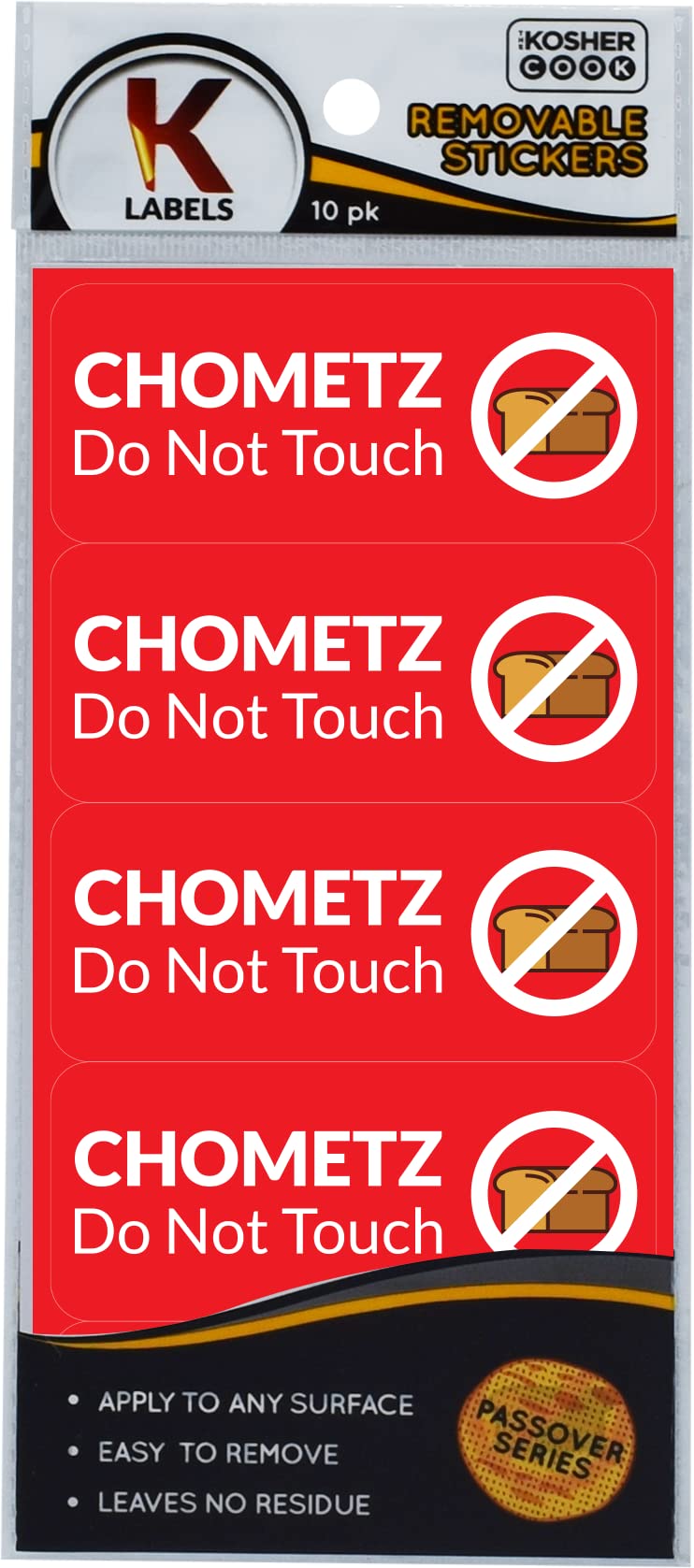 Passover Labels 10 Pack - Chametz Cabinet, Closet and Pantry Stickers - Pesach Seder and Kitchen Accessories by The Kosher Cook