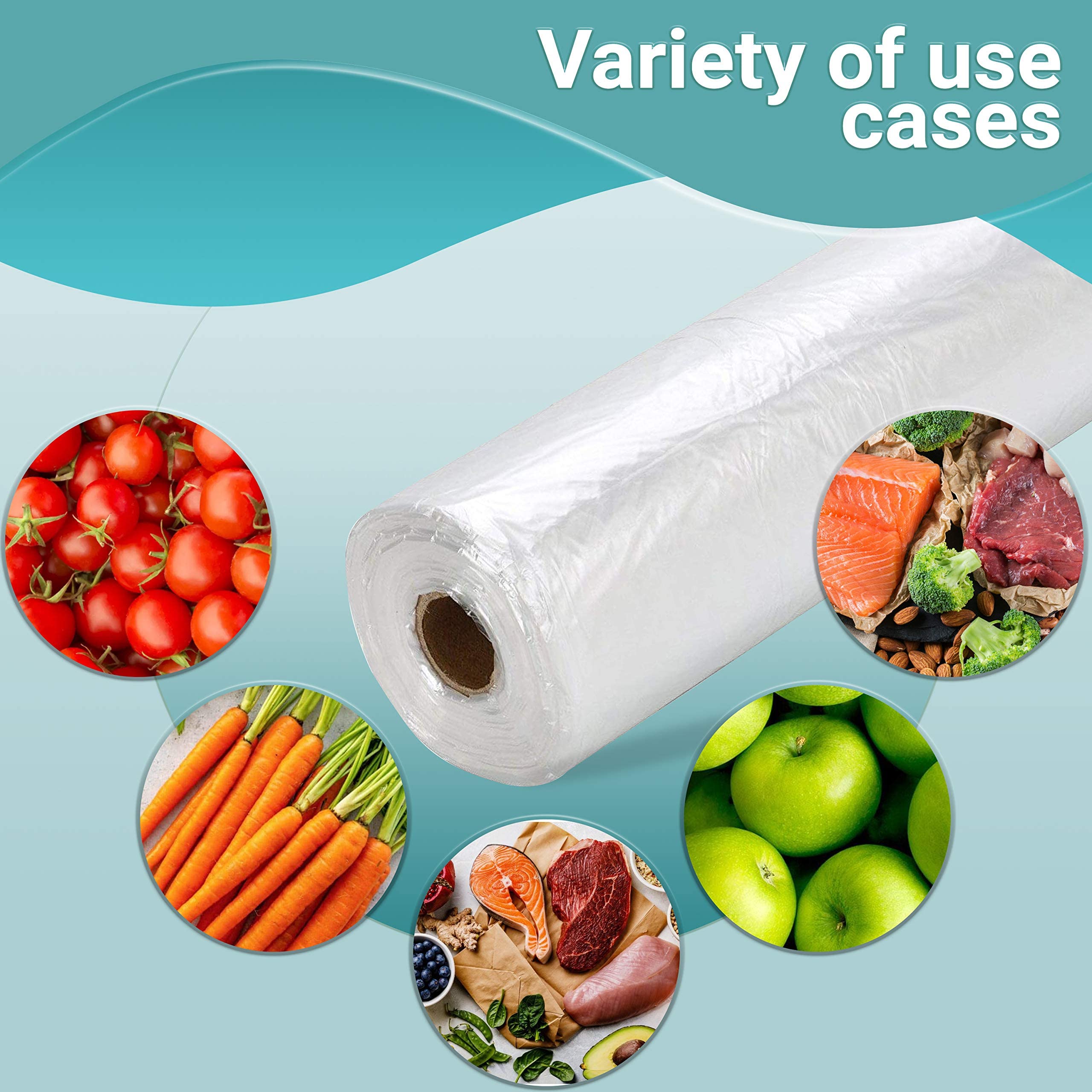 APQ Plastic Produce Bags Roll of 250 pcs, 14" x 20" Clear Plastic Bags for Food Storing and Transporting, 15 Micron Thick Food Bags Plastic from -50 to +220 degrees F, Waterproof Plastic Produce Bag