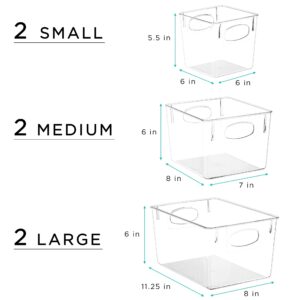 Sorbus Clear Plastic Storage Bins - Fridge Organization and Storage Solution, Acrylic Kitchen Cabinet and Pantry Organizer, Fridge Organizer Bins in 3 Sizes (6 Pack: 2 Small, 2 Medium, 2 Large)