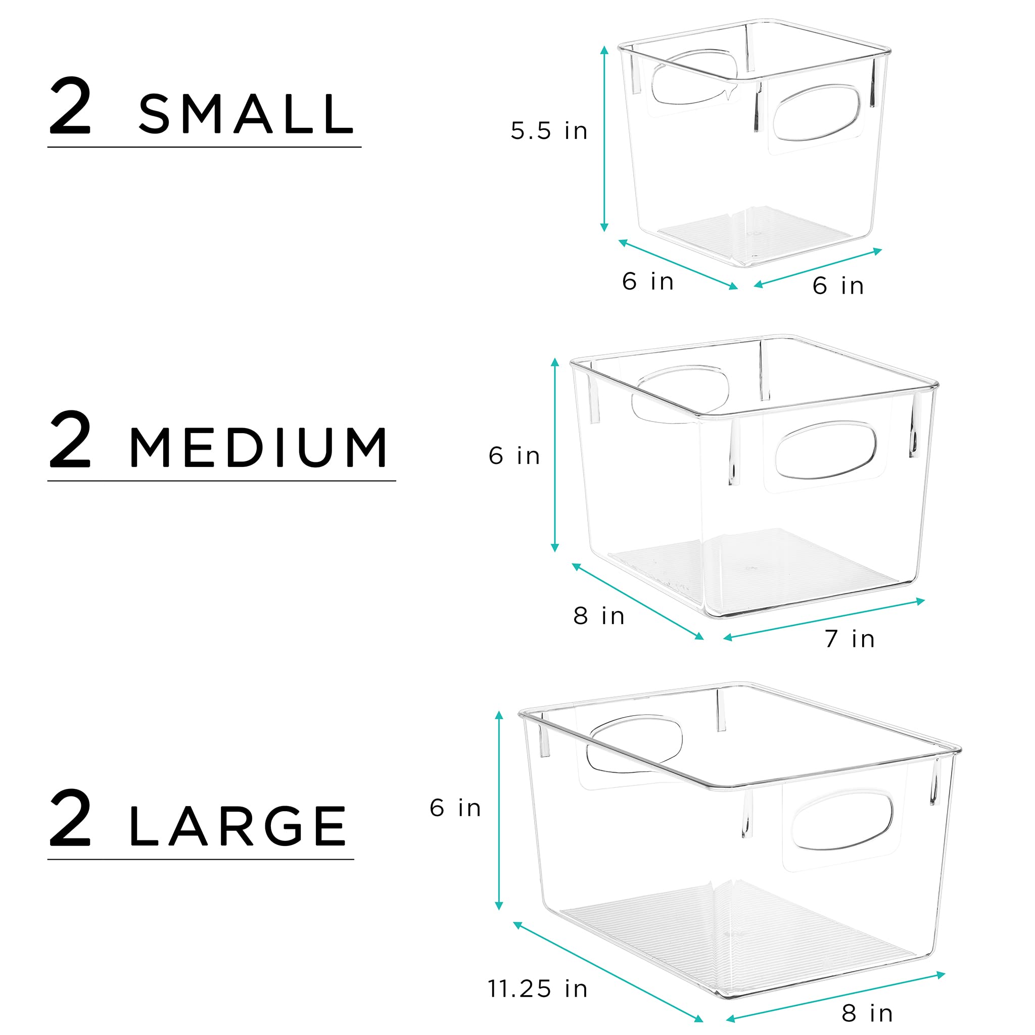 Sorbus Clear Plastic Storage Bins - Fridge Organization and Storage Solution, Acrylic Kitchen Cabinet and Pantry Organizer, Fridge Organizer Bins in 3 Sizes (6 Pack: 2 Small, 2 Medium, 2 Large)