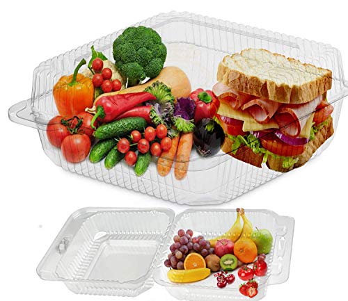 disposable sandwich containers Square plastic Clamshell food containers for Salad Pasta cookies Great for loaf cake Slice Container Clear Hinged Lid plastic takeout tray (Pack of 50)