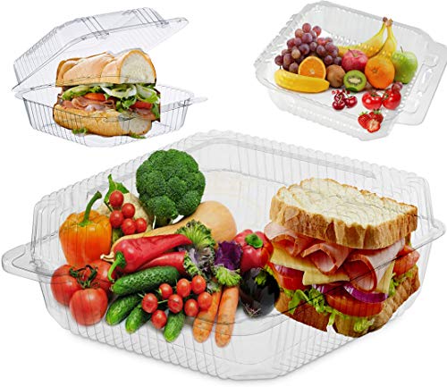 disposable sandwich containers Square plastic Clamshell food containers for Salad Pasta cookies Great for loaf cake Slice Container Clear Hinged Lid plastic takeout tray (Pack of 50)