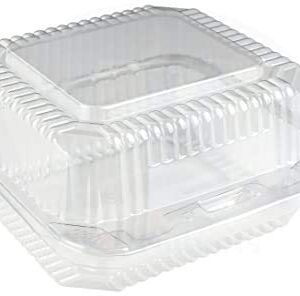 disposable sandwich containers Square plastic Clamshell food containers for Salad Pasta cookies Great for loaf cake Slice Container Clear Hinged Lid plastic takeout tray (Pack of 50)