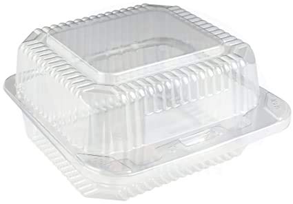 disposable sandwich containers Square plastic Clamshell food containers for Salad Pasta cookies Great for loaf cake Slice Container Clear Hinged Lid plastic takeout tray (Pack of 50)