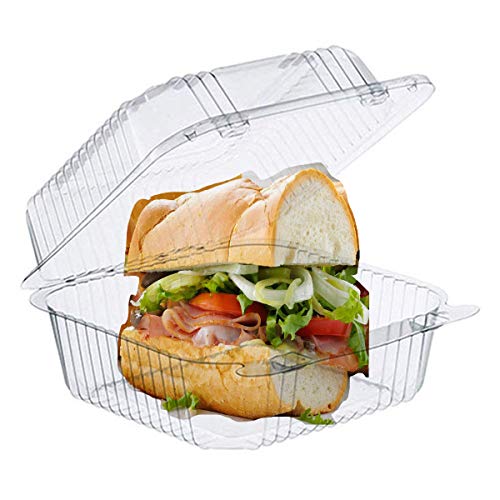 disposable sandwich containers Square plastic Clamshell food containers for Salad Pasta cookies Great for loaf cake Slice Container Clear Hinged Lid plastic takeout tray (Pack of 50)