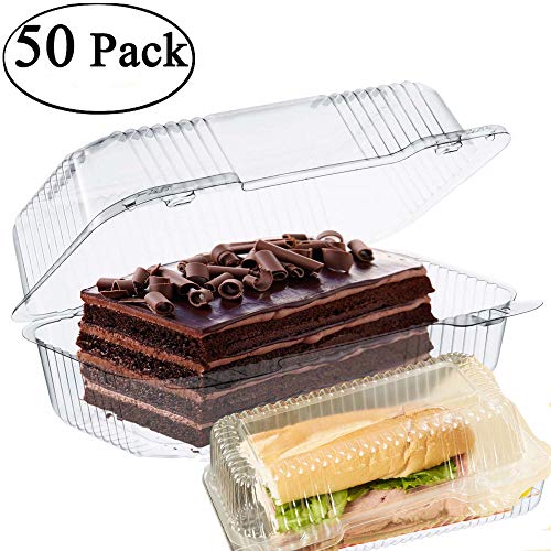 disposable sandwich containers Square plastic Clamshell food containers for Salad Pasta cookies Great for loaf cake Slice Container Clear Hinged Lid plastic takeout tray (Pack of 50)