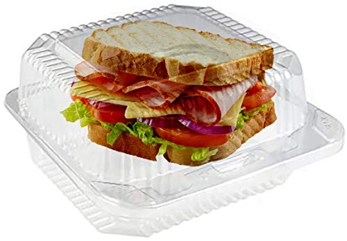 disposable sandwich containers Square plastic Clamshell food containers for Salad Pasta cookies Great for loaf cake Slice Container Clear Hinged Lid plastic takeout tray (Pack of 50)