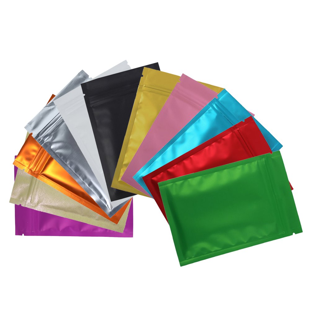 100 Assorted Translucent/Silver/Colored Flat Metallic Foil Zip Top Bags Pouch 8.5x13cm (3.3x5.1") (Mixed)