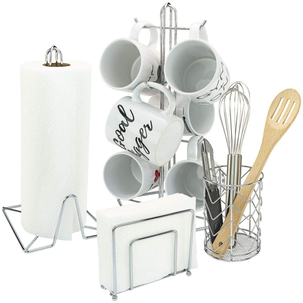 Southern Homewares SH-10297 Full Kitchen Accessory Set, Chrome Paper Towel & Utensil Holder, Napkin Container, Hangers, One Size